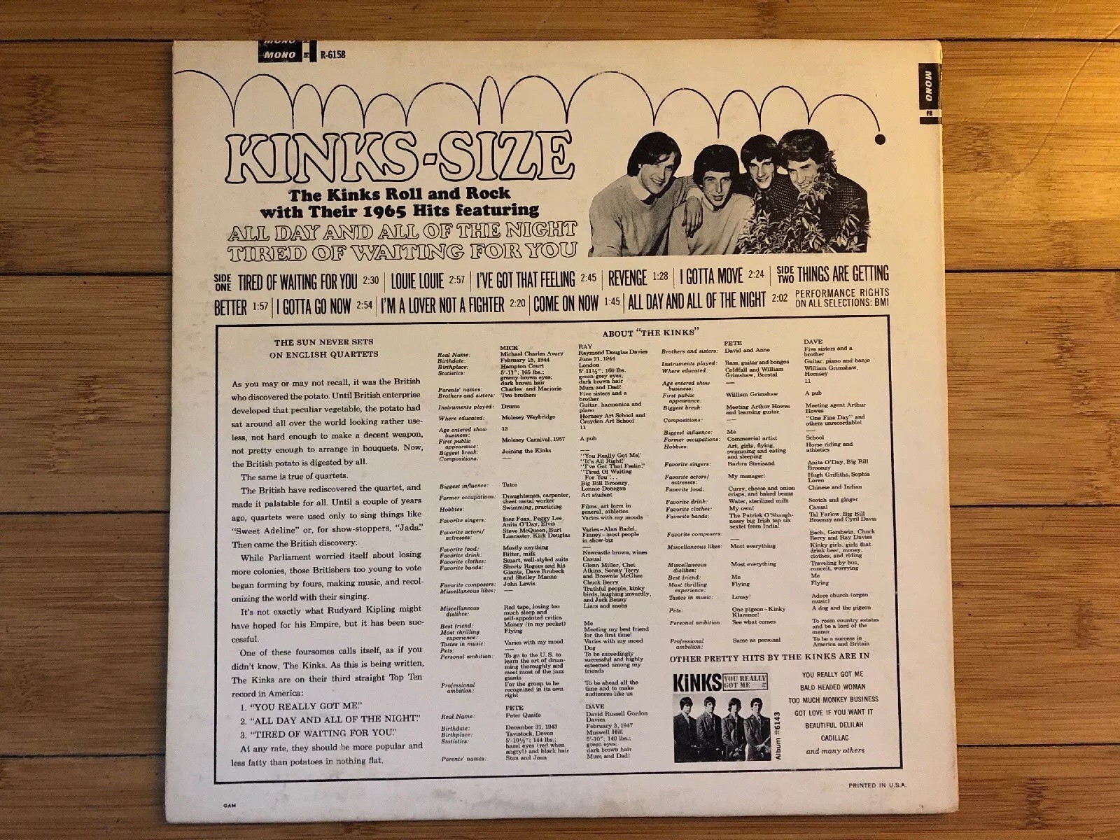 The Kinks ‎– Kinks-Size 1965 Reprise R-6158 Tricolor Mono Jacket/Vinyl ...