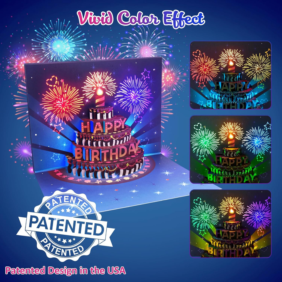 Birthday Cards Fireworks Pop up Cake Light and Music Happy Birthday ...