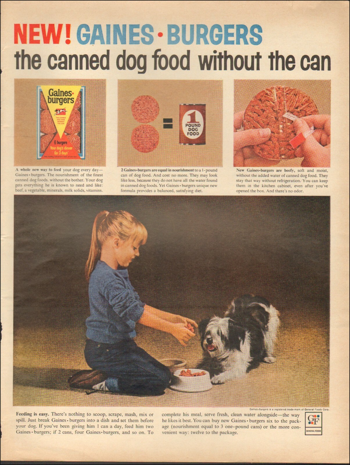 1964 Vintage ad for New Gaines Burgers retro food Dog bowl 073020 | eBay