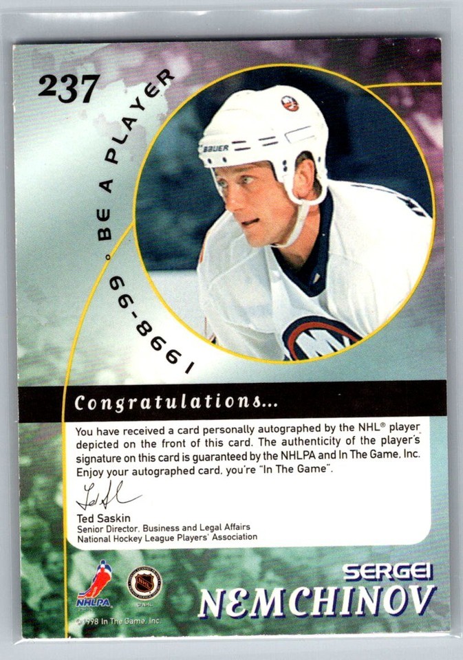 1998 Be a Player #237 Sergei Nemchinov Gold Autograph | eBay