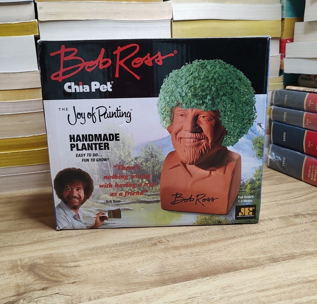 NEW IN BOX Chia Pet Bob Ross Head Afro Decorative Clay Bust Pottery ...