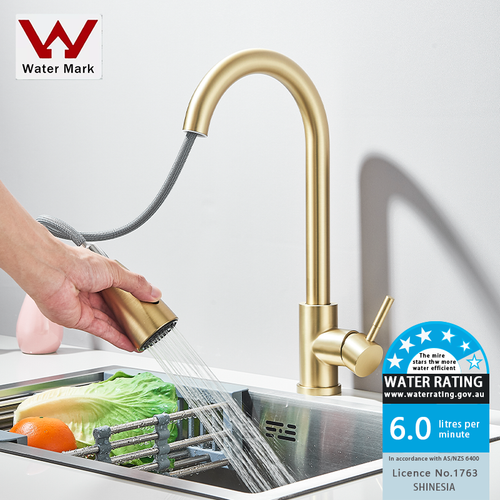 Kitchen Mixer Taps Gold Pull Out Sink Taps 360° Swivel Single Lever ...