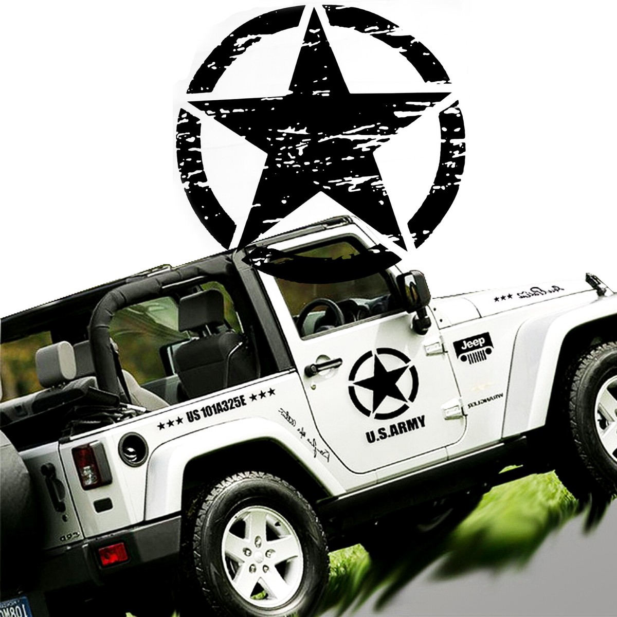 Us Army Star Willys Distressed Style Car Decal Sticker For Distressed