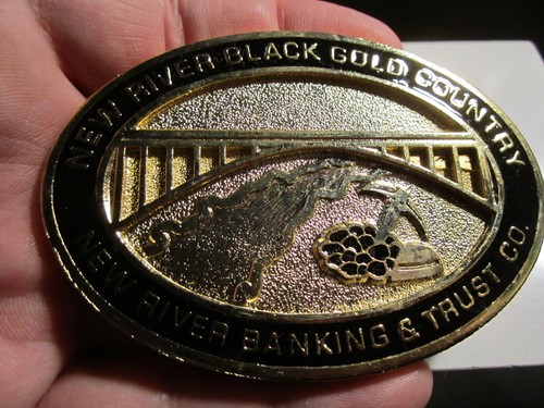 1981 NEW RIVER BANKING AND TRUST COMPANY BLACK GOLD COUNTRY BELT BUCKLE ...
