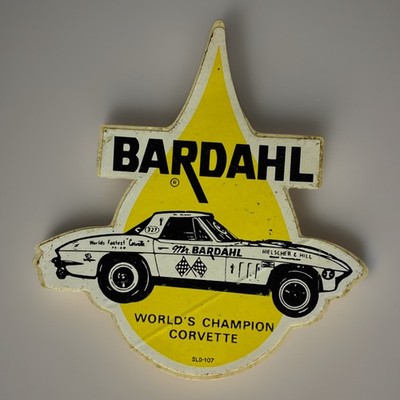 1960's BARDAHL OIL World's Champion Corvette peel-off sticker MINT 2b ...