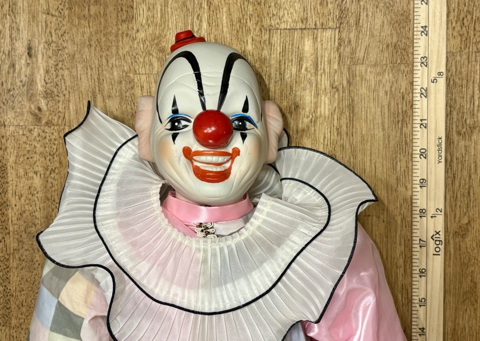 Vintage 80s Dynasty Porcelain Clown Doll Pink with Sage Checkers *RARE ...