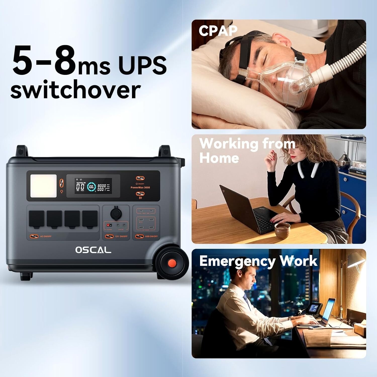 OSCAL Portable Power Station 3600Wh LiFePO4 Solar Generator 3000W ...