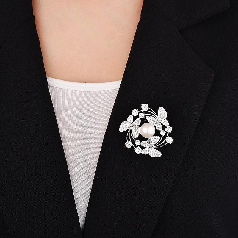 Elegant Fashion Butterfly Brooches Rhinestone Pearl Lapel Pins Coat ...