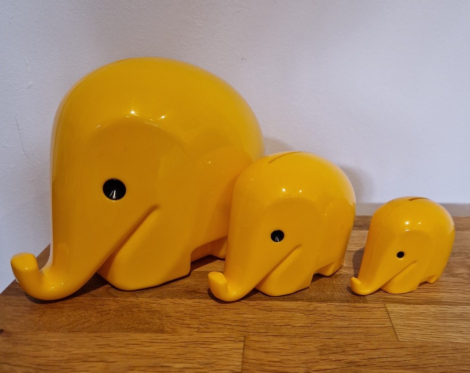 Luigi Colani Style Set of Three Elephants Yellow Money Box 1970s German ...
