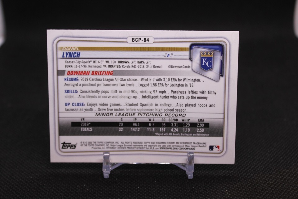 2020 Bowman Chrome Prospects #BCP-84 Daniel Lynch Kansas City Royals | eBay
