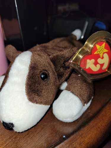 MINT RARE Ty Beanie Baby Bruno Choc. Brown Bull Terrier Dog 9" 1997 Non ...