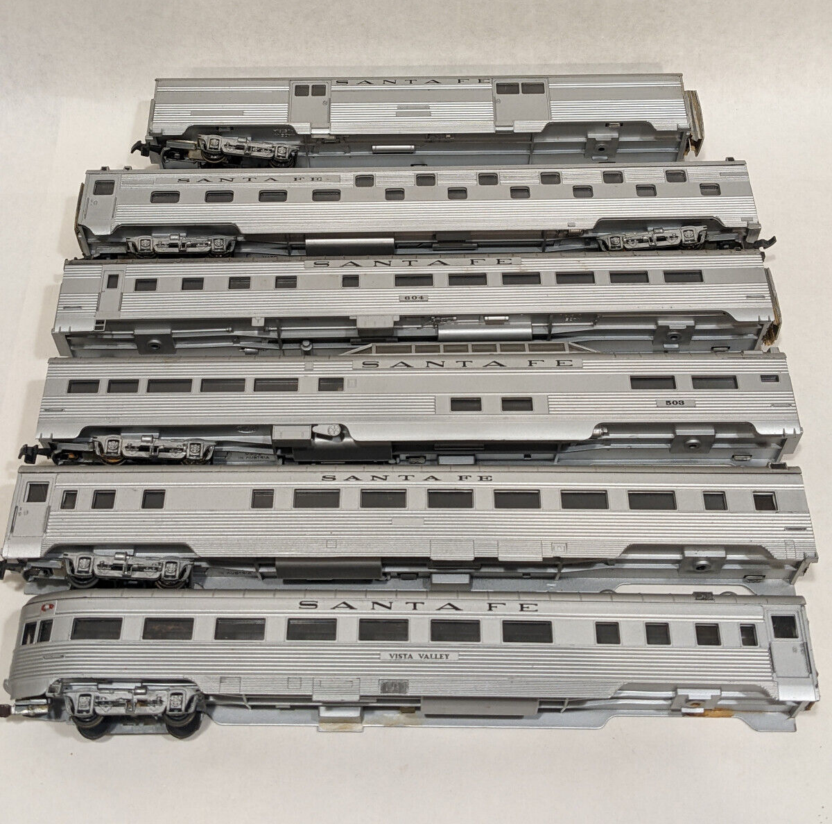 LOT/SET 6 Con Cor HO Santa Fe Passenger Cars, Corrugated Silver AS-IS ...