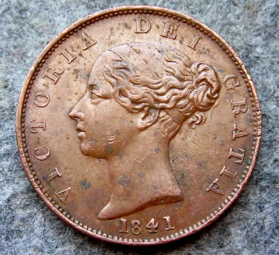 GREAT BRITAIN QUEEN VICTORIA 1841 1/2 HALF PENNY Seated Britannia HIGH ...