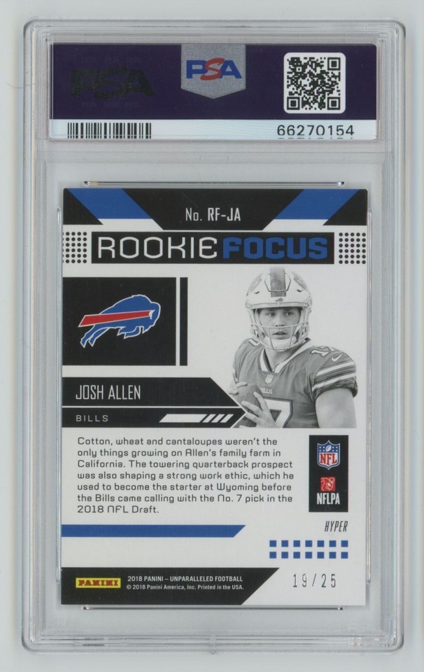 2018 Panini Unparalleled HYPER Rookie Focus Josh Allen 19/25 PSA 8 #RF ...