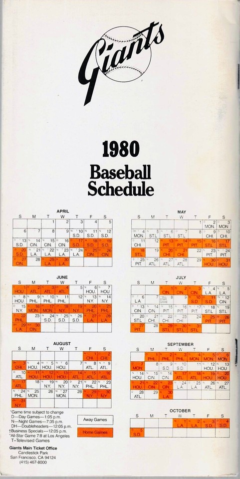 1980 San Francisco Giants Baseball Media Guide | eBay