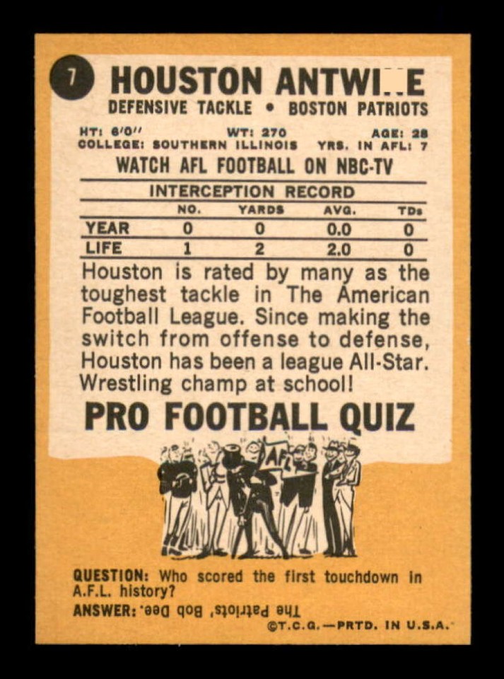 1967 Topps #7 Houston Antwine EXMT/EXMT+ Patriots 563680 | eBay