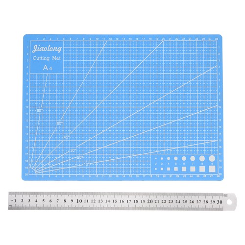 Cutting Mat & Metal Ruler Set A4 Blue Mat 30CM 0.8mm Thick Ruler ...