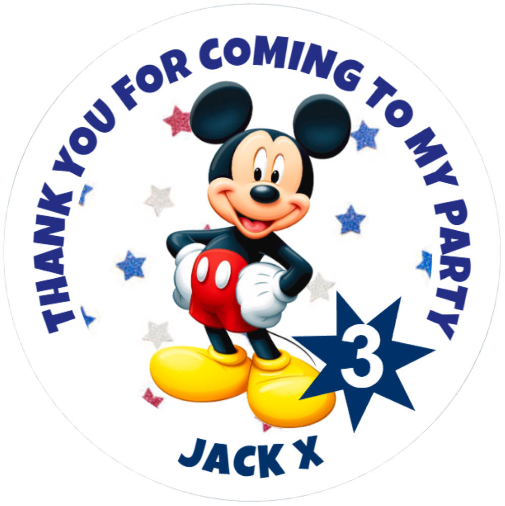 24 LARGE PERSONALISED MICKEY MOUSE PARTY BAG STICKERS 60mm | eBay UK