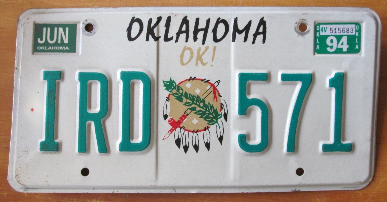 Oklahoma 1994 OSAGE INDIAN BATTLE SHIELD License Plate NICE QUALITY ...