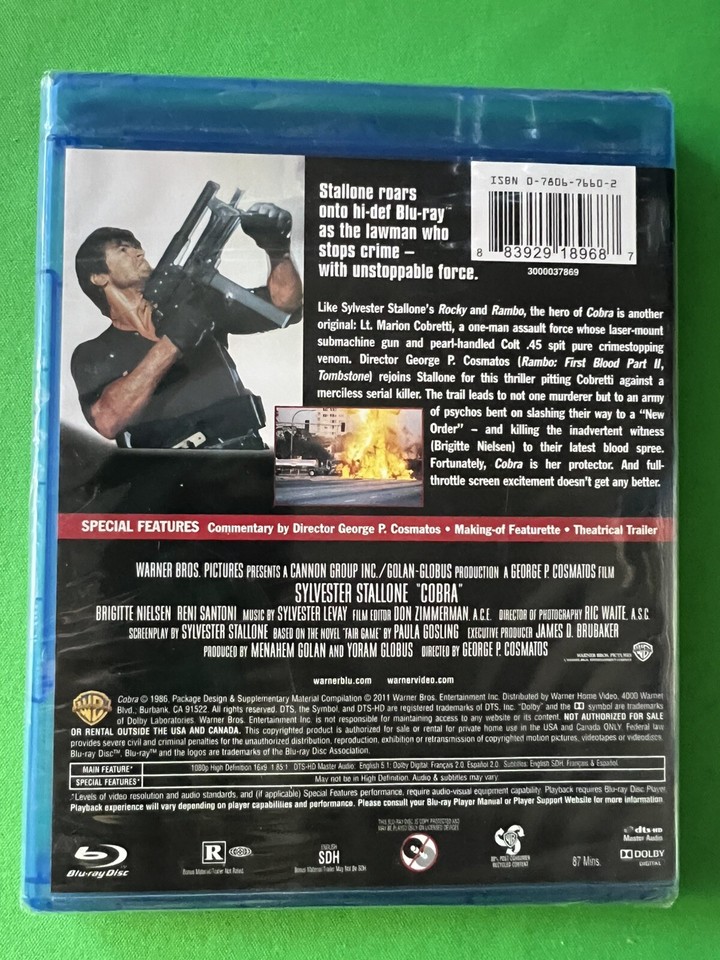 Cobra (Blu-ray, 2011) Sylvester Stallone, Brigitte Nielsen 1986 NEW ...