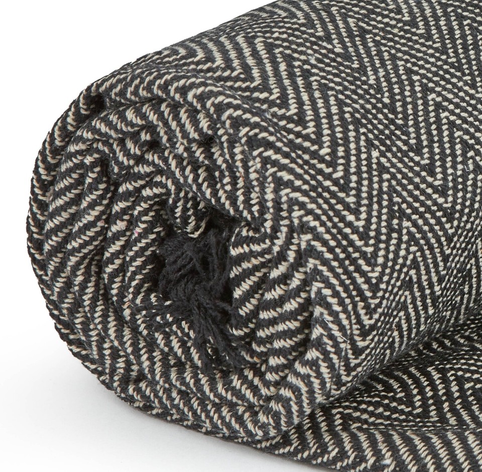 Throw Blanket for Sofas Bed Runner Herringbone Design Soft Cotton ...