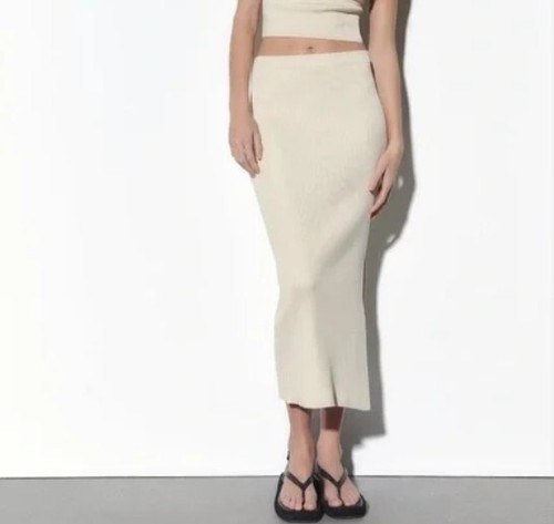 ZARA LIMITLESS Contour Collection MIDI Skirt Size M-L Ivory Cream New ...