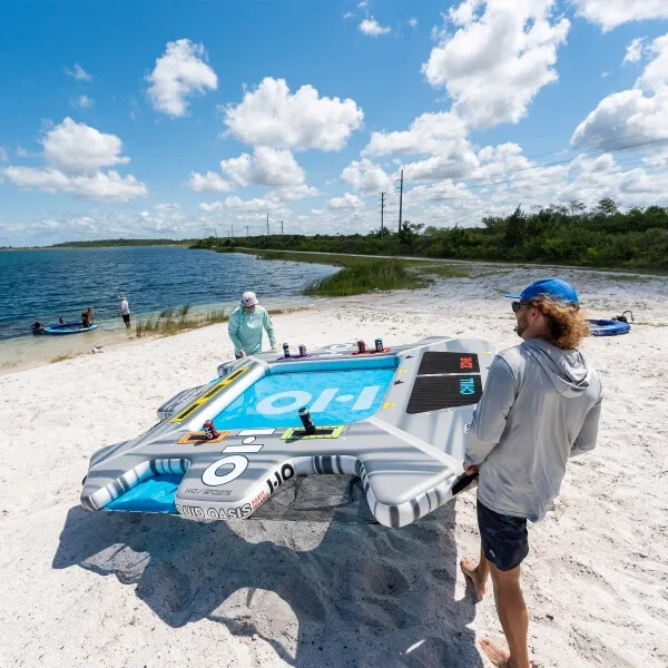 HO Sports Liquid Oasis 10' Inflatable Lounge Island w/ Pump & Drink ...