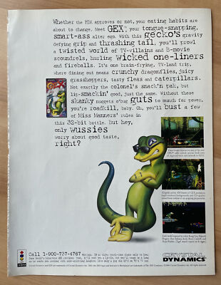 1994 GEX gecko video game print ad 3DO crystal dynamics gamer art ...
