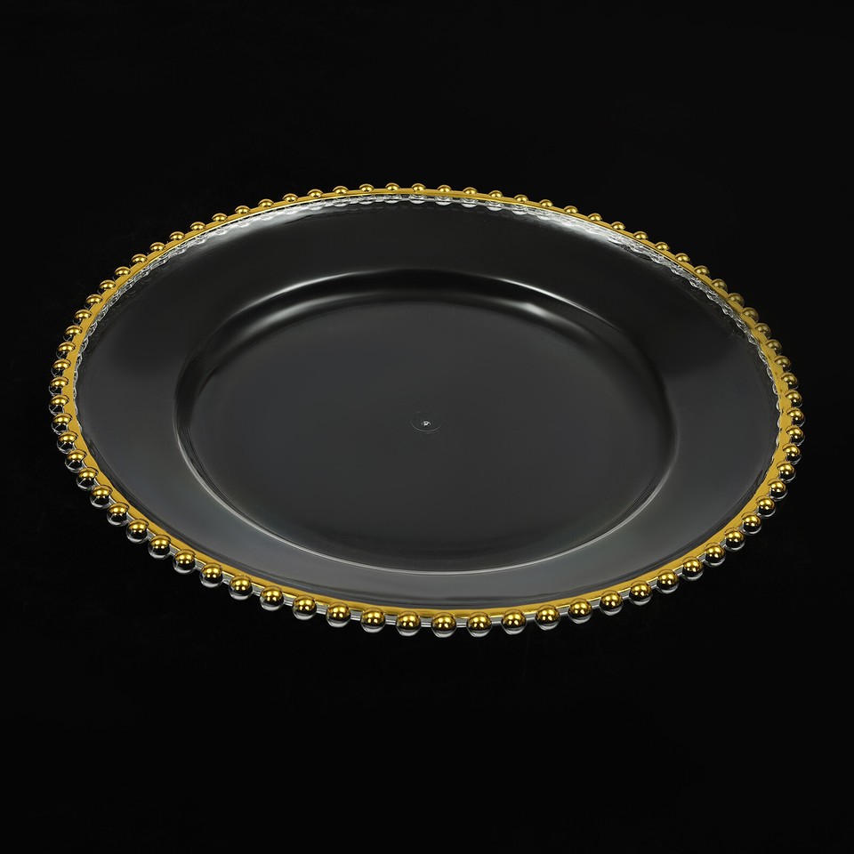 25 Packaged Western Food Plates 32cm Plastic With Transparent Gold ...