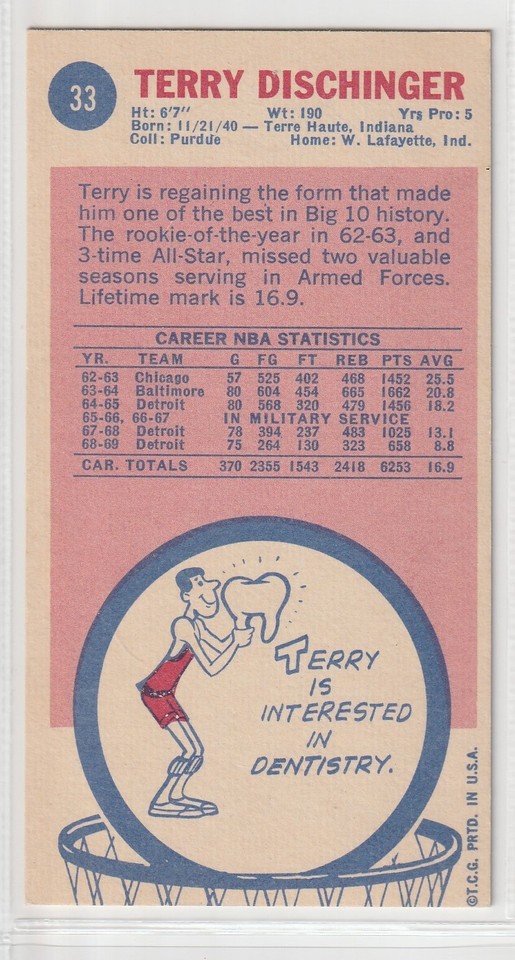 1969-70 Topps NBA Basketball #33 Terry Dischinger Detroit Pistons | eBay