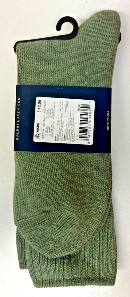 NEW Polo Ralph Lauren Classic Cotton Crew Sock Moss Green Mens Size 10 ...