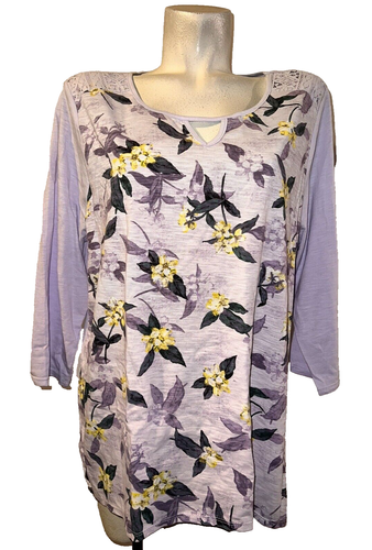 New RETROLOGY Top Women's Plus Size 1X Purple Lace Detail 3/4 Sleeve ...