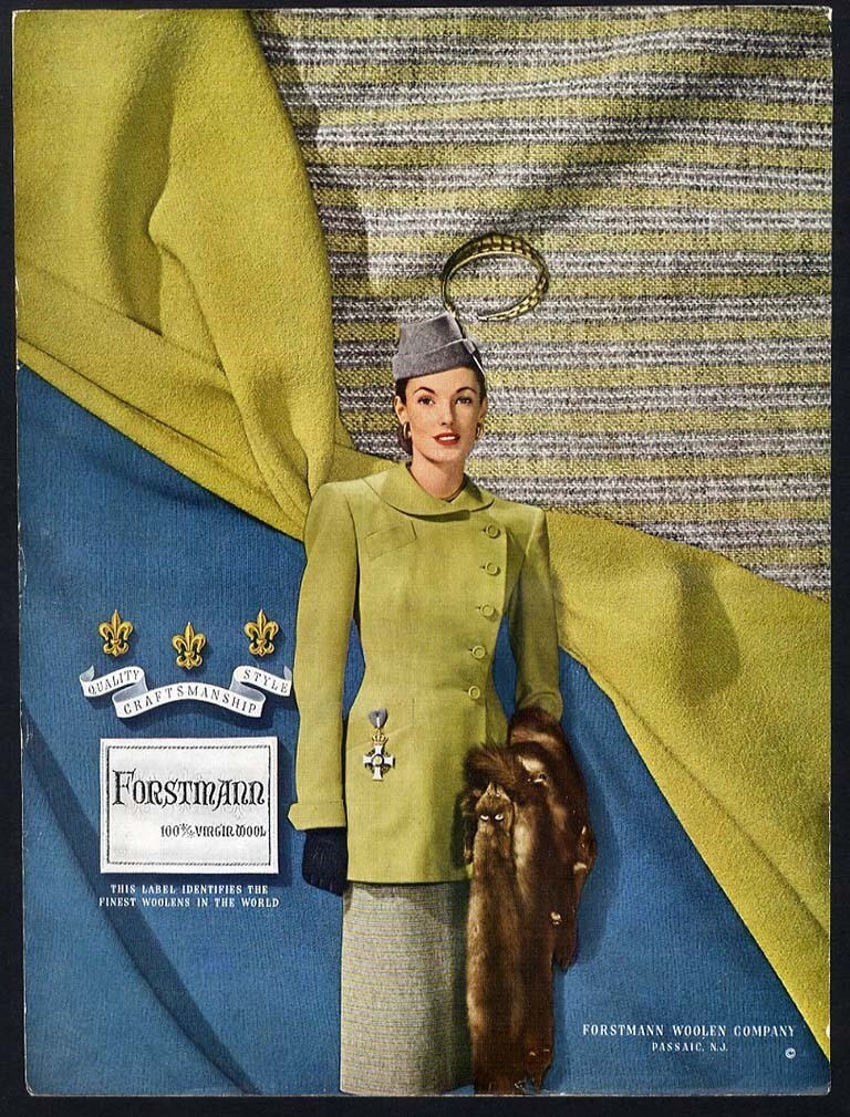 FORSTMANN Women's Wool Suit Ad 1947 Green Jacket Fox Fur Stole | eBay