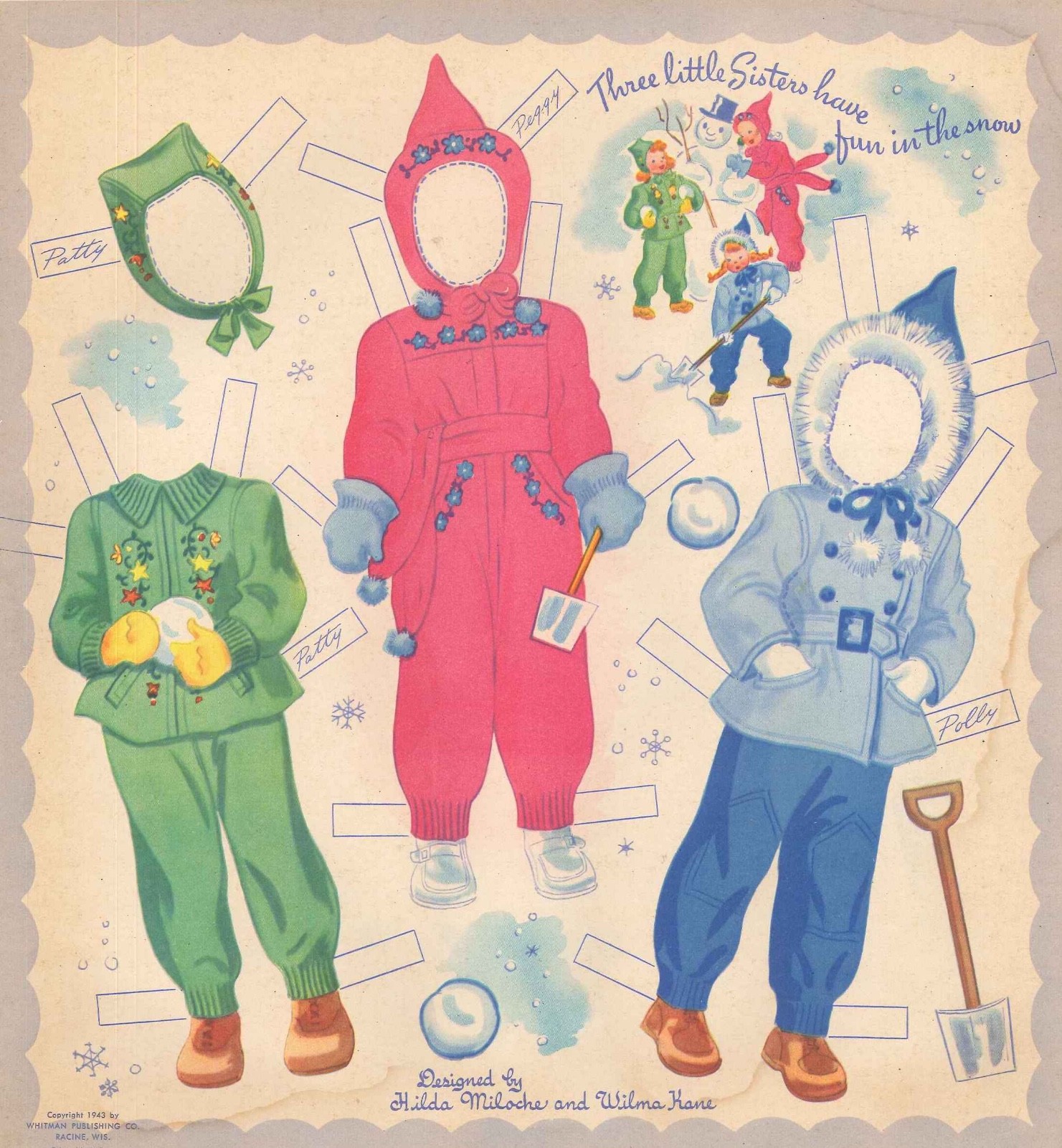 VINTGE 1945 THREE SISTERS PAPER DOLL ~CUTE LASR REPRO~ORG SZ UNCUT~LOW ...