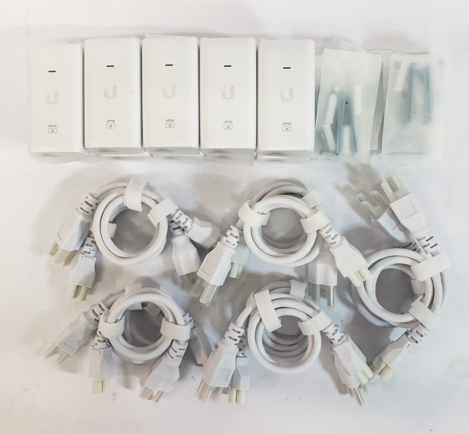 Lot of 10 Open Box UniFi U-PoE-af Injectors w/ Power Cords & Mounting ...