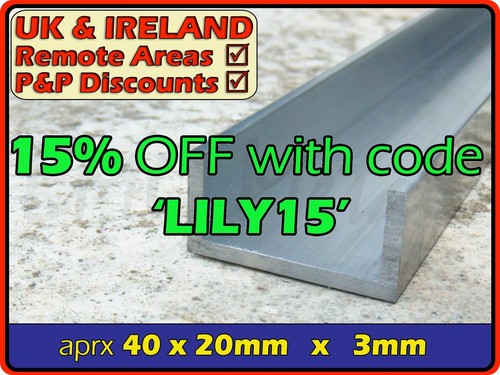 Aluminium C U Channel Section 38mm / 40mm x 20mm OD alloy bracket 1.5 ...