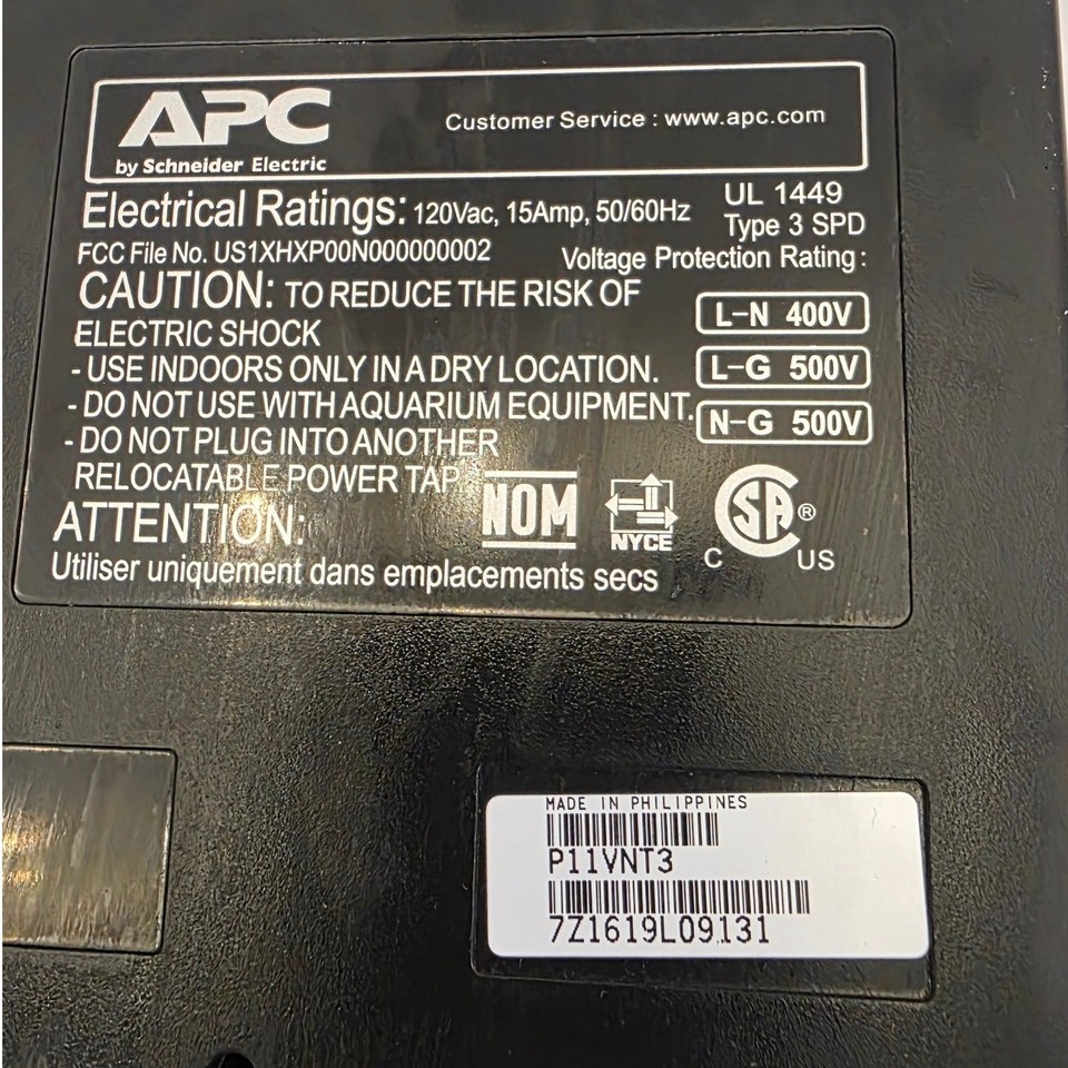 APC SurgeArrest Surge Protector Power Strip 11 OutletS Tel/DSL Network ...