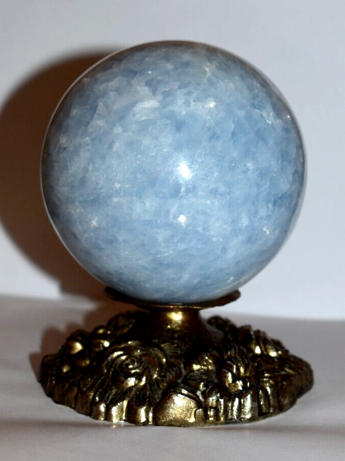 Celestite Sphere Orb Natural Blue 3 lb Large, Cast Bronze Base Stand | eBay