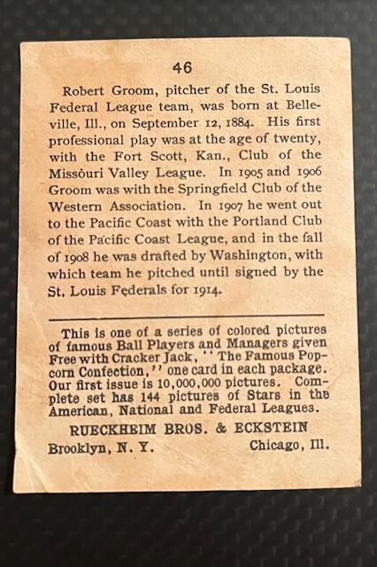 1914 Cracker Jack #46 Robert Groom-VGEX-, sharp corners, sm. crease ...