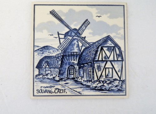 Holland Ceramic Tile Painted Decorative Blue Barn Windmill Solvang ...
