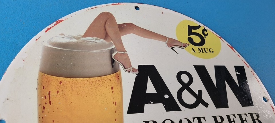 Vintage Root Beer Sign - A&W Beverage Homer Simpson Porcelain Gas Pump ...