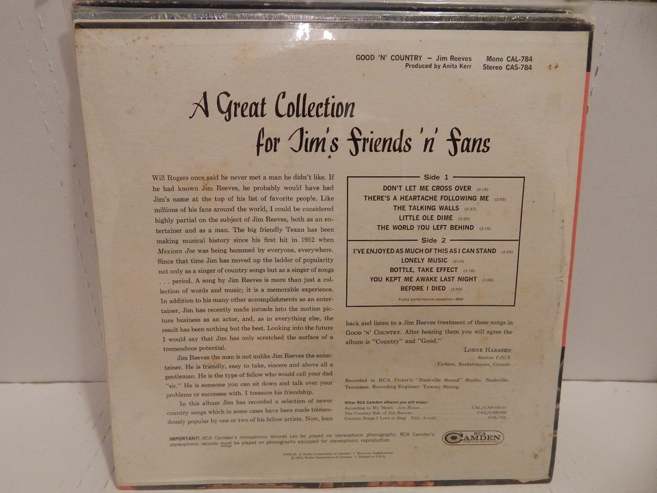 JIM REEVES Good 'N' Country FACTORY SEALED 1964 RCA Camden Original LP ...