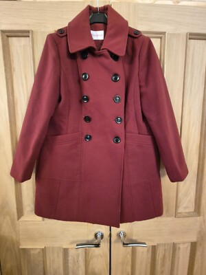 Nearly New Women's Marisota Burgundy Double Breasted Military Coat UK ...