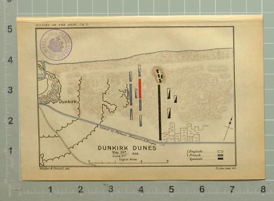 MAP/BATTLE PLAN DUNKIRK DUNES MAY 24th JUNE 3rd 1658 CANAL TO FURNESS ...