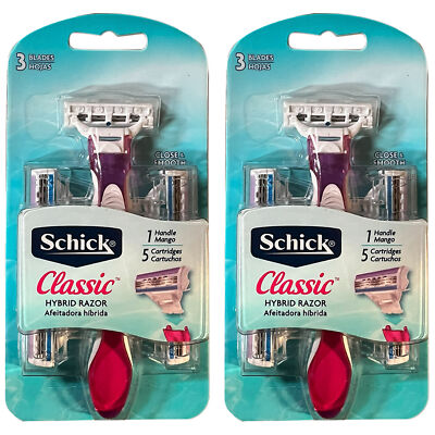 Pack of (2) New Schick Classic Hybrid Razor 1 handle 5 cartridges with ...
