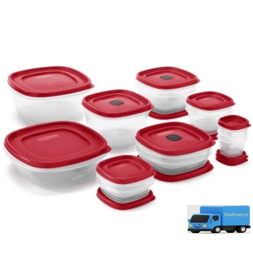 Rubbermaid 28pc Plastic Food Storage Container Set: Freezer Safe,Red ...