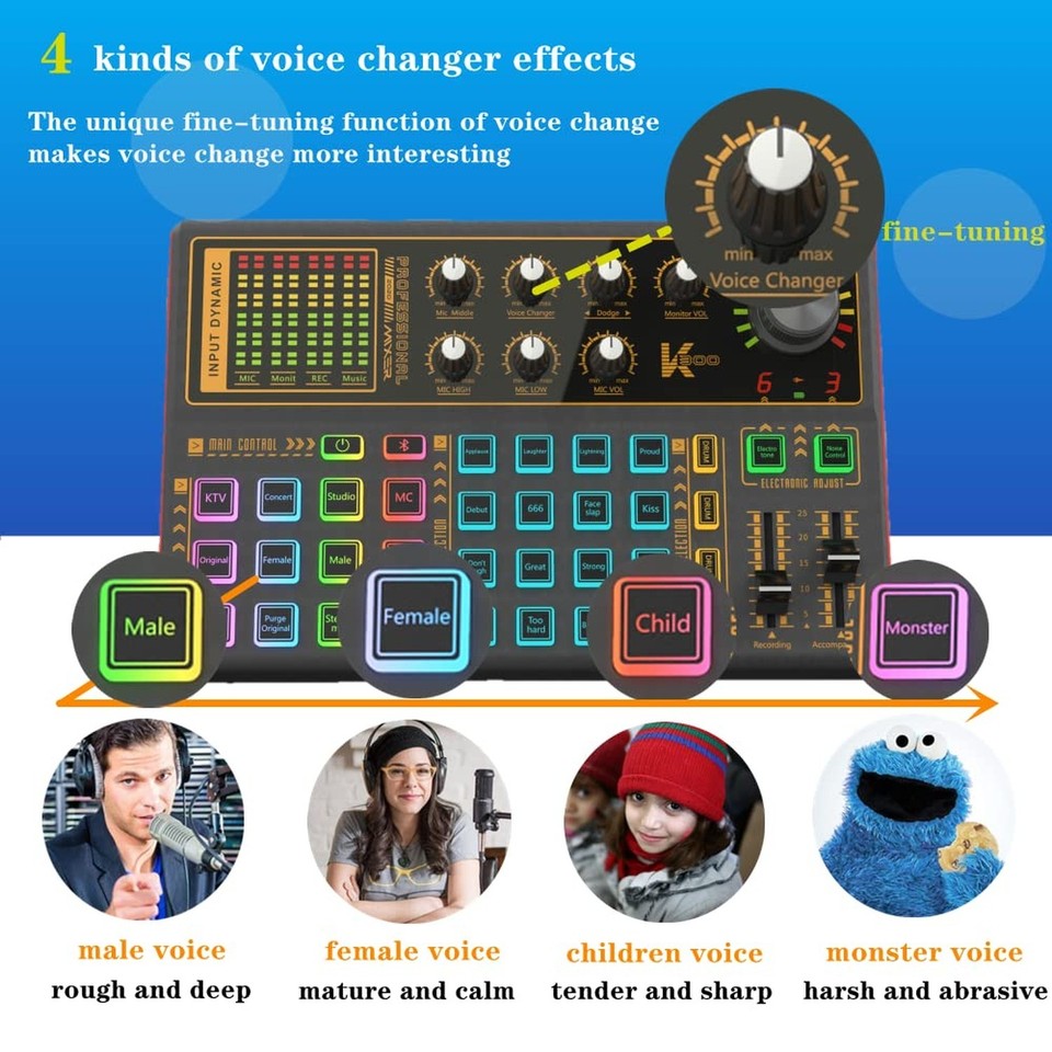 K300 Sound Effects Board Set, Voice Changer Sound Card with Multiple ...