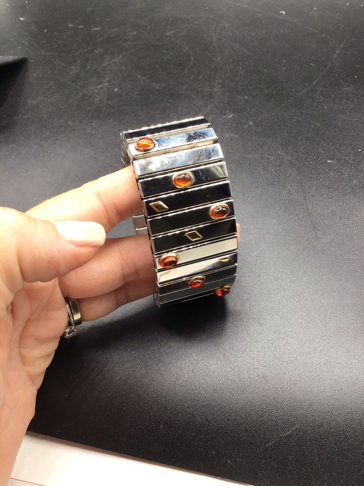 Stainless Steel 18k 750 Gold & Amber Expandable Brace… - Gem