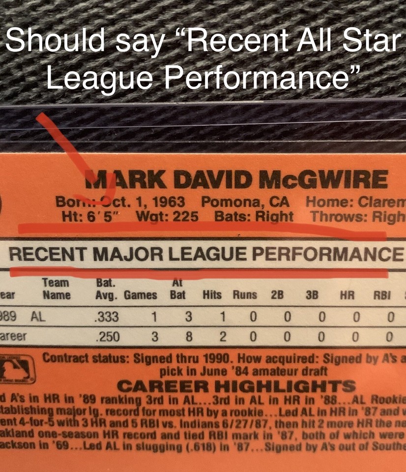 Mark McGwire Donruss 1990 *DUAL ERROR BASEBALL CARD* RARE ERRORS MINT 🔥 ...