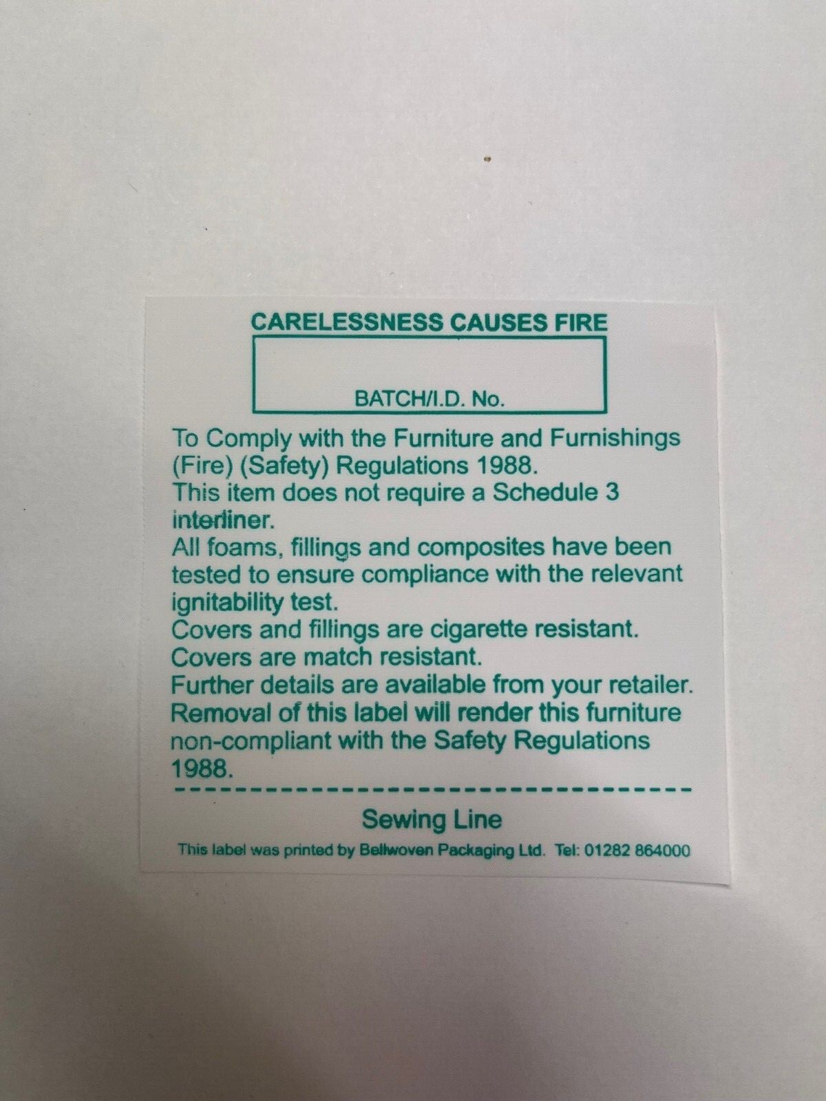 FURNITURE AND UPHOLSTERY WARNING LABELS - CARELESSNESS CAUSES FIRE ...
